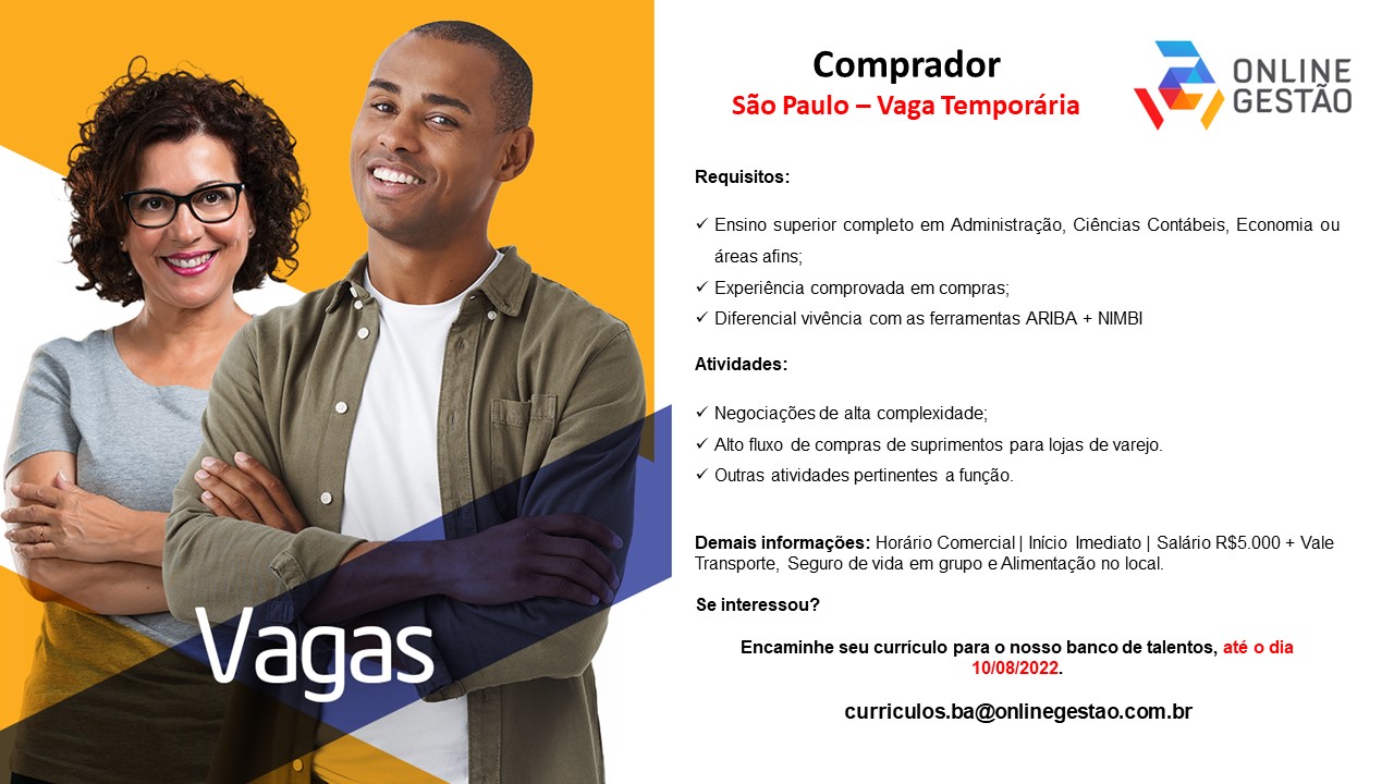 Vaga Comprador – São Paulo – ONLINE GESTÃO